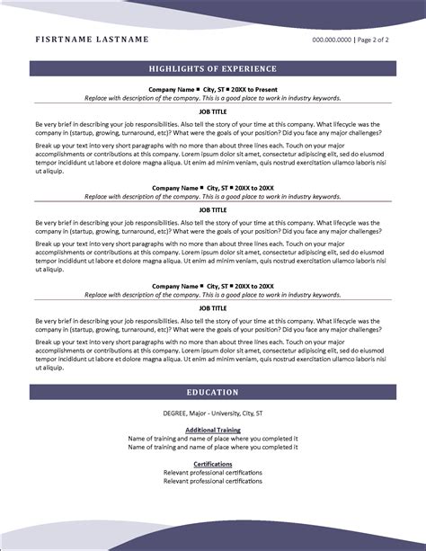 Functional Format Resume Template For MS Word