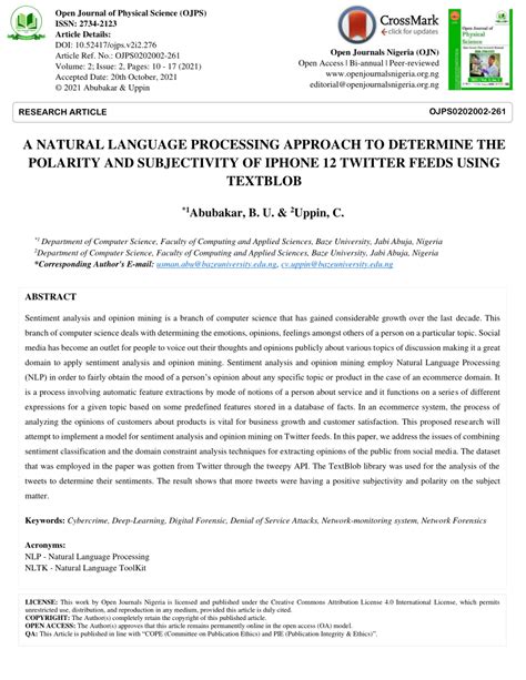 Pdf A Natural Language Processing Approach To Determine The Polarity And Subjectivity Of