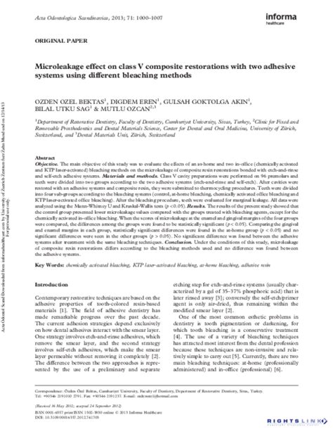 Pdf Microleakage Effect On Class V Composite Restorations With Two Adhesive Systems Using