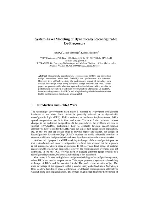 Pdf System Level Modeling Of Dynamically Reconfigurable Co Processors