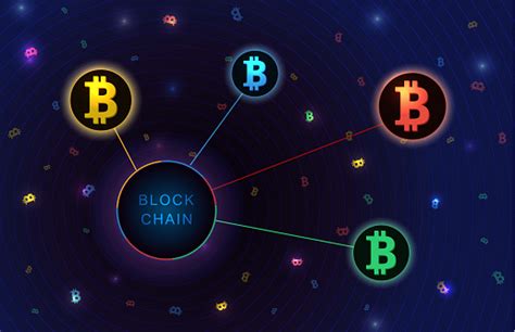 Blockchain 개념 배너입니다 원 서로와 연결을 차단 하 고 암호화 체인 모양 동그라미에서 Bitcoin입니다 미래 템플릿 디자인입니다 빛나는 사이버 홀로그램입니다