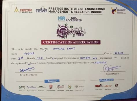 Khushi Raut On Linkedin Honored To Have Participated In The Devops Workshop At Urjotsav 2k24