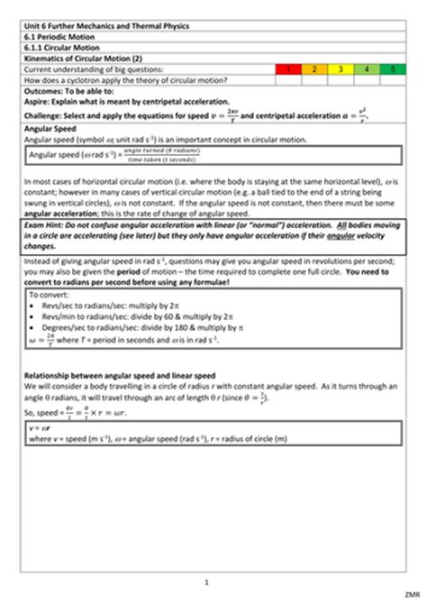 Angular Speed Aqa A Level Physics 2015 Unit 6 Teaching Resources