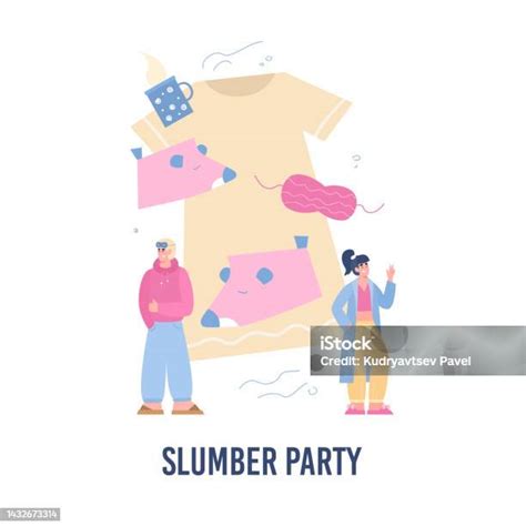 만화 남자와 여자 플랫 벡터와 잠자는 잠옷 파티 초대장 디자인 가정 생활에 대한 스톡 벡터 아트 및 기타 이미지 가정 생활