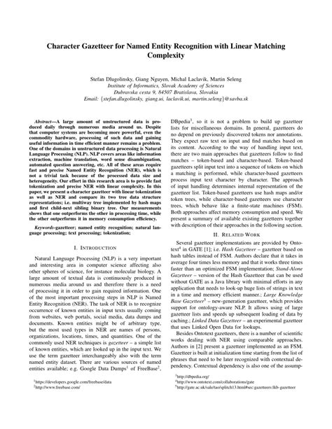 Pdf Character Gazetteer For Named Entity Recognition With Linear Matching Complexity