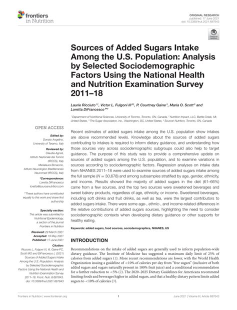 Pdf Sources Of Added Sugars Intake Among The Us Population