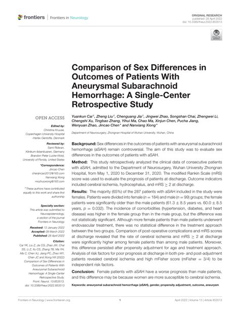 Pdf Comparison Of Sex Differences In Outcomes Of Patients With