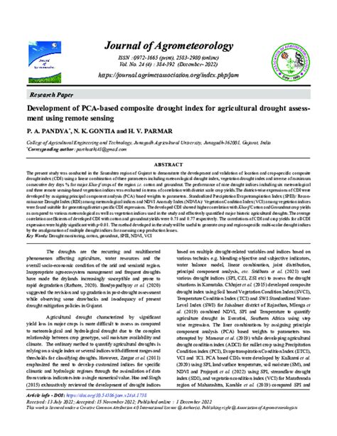 Pdf Development Of Pca Based Composite Drought Index For Agricultural Drought Assessment Using