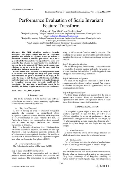 pdf performance evaluation of scale invariant feature transform