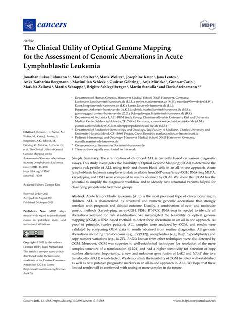 Pdf The Clinical Utility Of Optical Genome Mapping For The Assessment Of Genomic Aberrations