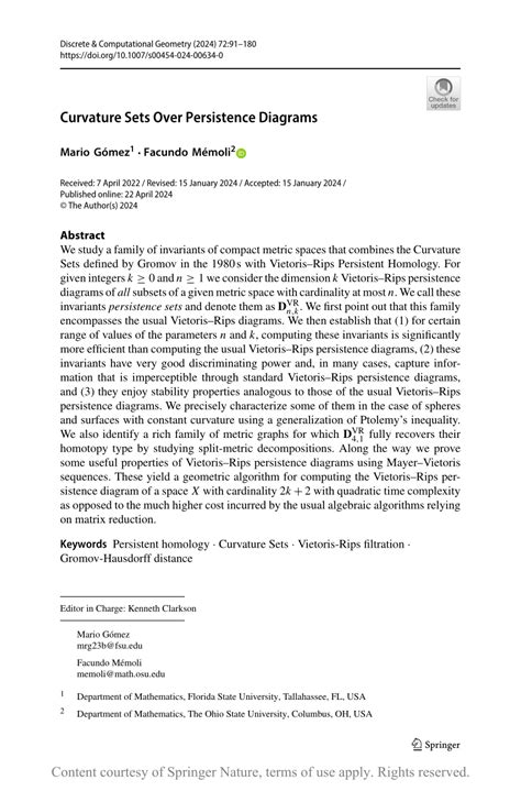 Pdf Curvature Sets Over Persistence Diagrams