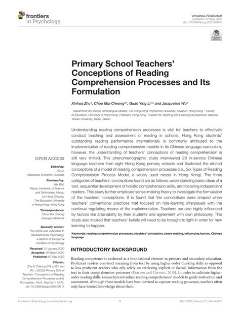pdf primary school teachers conceptions of reading comprehension