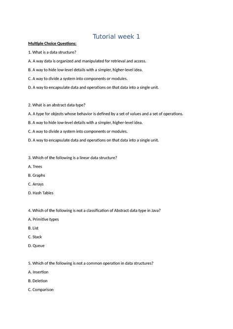 Tutorial Week 1 Do The Question Tutorial Week 1 Multiple Choice