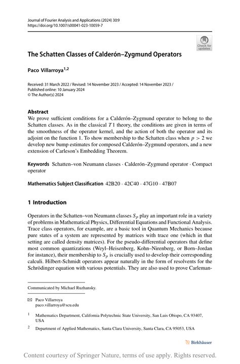 Pdf The Schatten Classes Of Calderónzygmund Operators