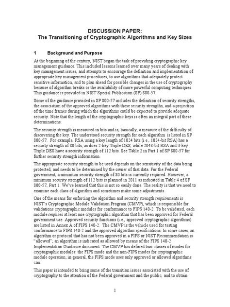 discussion paper the transitioning of cryptographic algorithms and key