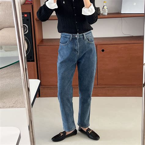 여성2ty 융기모 반하이웨스트 일자청바지 융털바지 밍크 여자겨울 스판 데님팬츠 에이블리