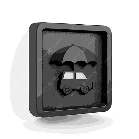 자동차와 우산이 있는 검은색 사각형 벡터 흰색 배경에 보험 3d의 단순한 검은 아이콘 그림자 없음 작은 프레임 중앙 Png 일러스트 및 벡터 에 대한 무료 다운로드