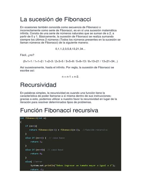 Algoritmo Recursivo De La Sucesión De Fibonacci Implementado En Java