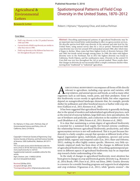Pdf Spatiotemporal Patterns Of Field Crop Diversity In The United States 18702012