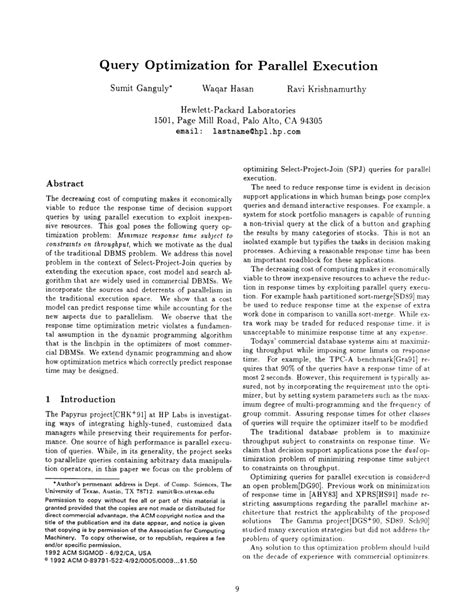 Pdf Query Optimization For Parallel Execution