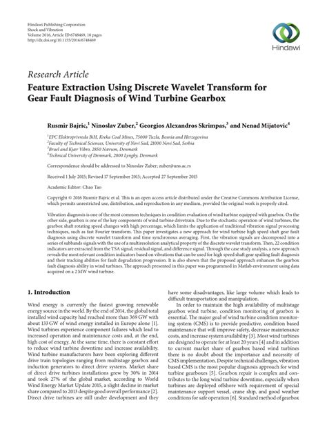 pdf feature extraction using discrete wavelet transform for gear fault diagnosis of wind