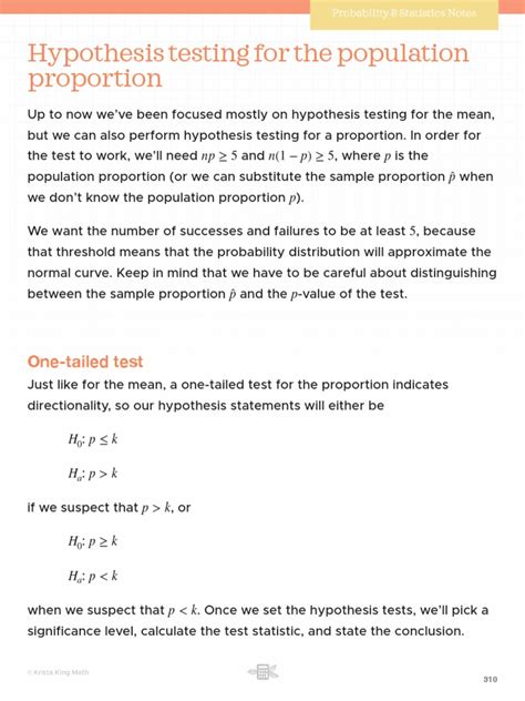Hypothesis Testing For The Population Proportion One Tailed Test Download Free Pdf P Value