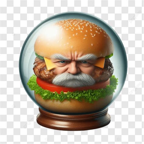 유리 공에 참깨와 토핑을 곁들인 3d 대형 버거 노인은 투명한 배경에 얼굴을 맞대고 있습니다 유리 공에 참깨와 토핑을 곁들인 3d 대형 버거 노인은 투명한 배경에 얼굴을