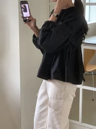 디투링크 여성스런 셔츠 블라우스 긴팔 볼륨 코튼 아방 에이라인 셔링블라우스 80577