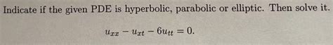 Solved Indicate If The Given PDE Is Hyperbolic Parabolic Or Chegg Com