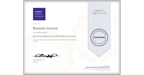 Corrine Carson On Linkedin Completion Certificate For Querying Databases Using Sql Select Statement