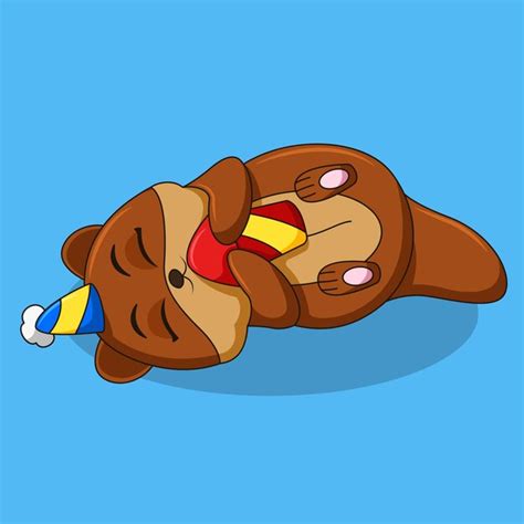 Premium Vector Cute Otter New Year Celebration Illustration