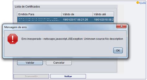 Erro Inesperado Netscape Javascript Coleta Web Ao Transmitir DBE
