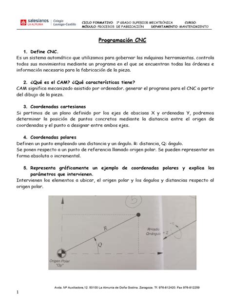 Programación Por Cnc Apuntes Pdf Sistema De Coordenadas Cartesianas Control Numerico