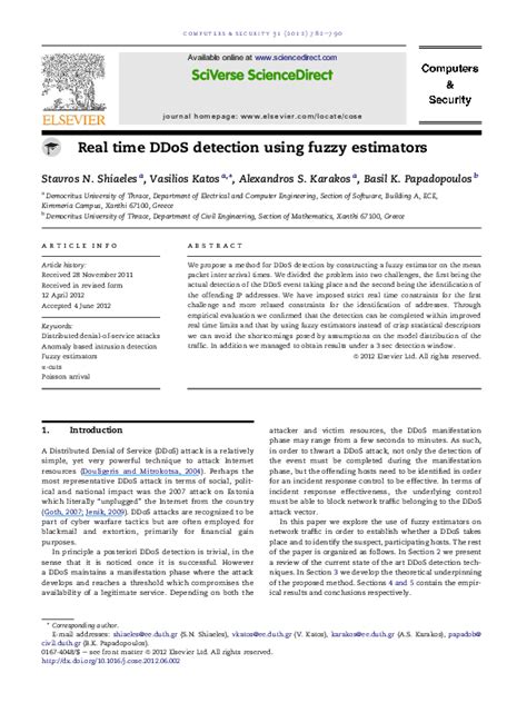 Pdf Real Time Ddos Detection Using Fuzzy Estimators