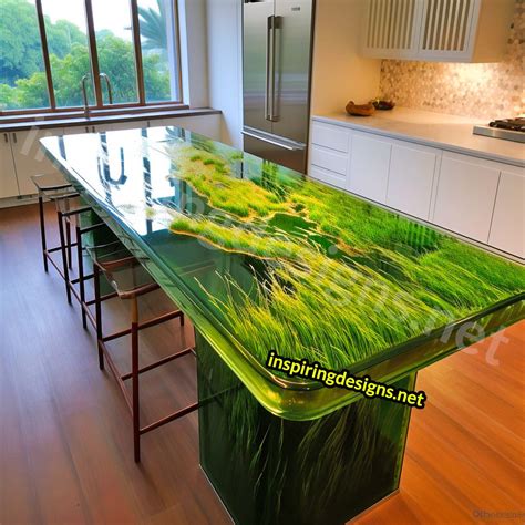 These Grass And Epoxy Kitchen Islands Blend Nature With Contemporary