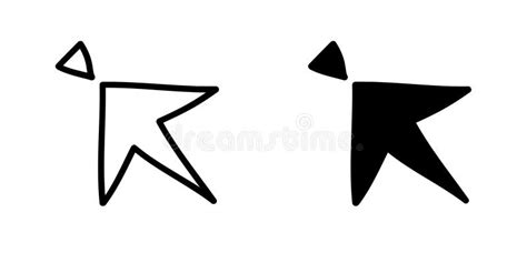 Doodle Click Icon In Point And Press Positions Hand Drawn Mouse Cursor