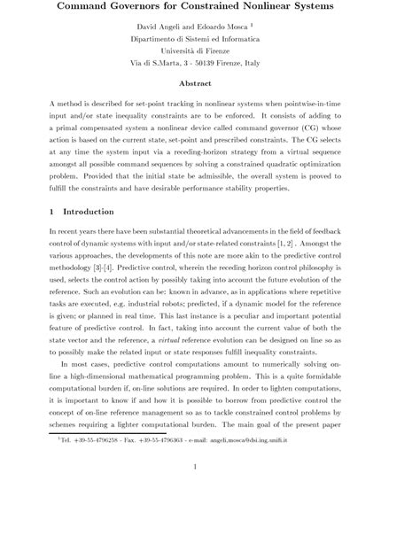 Pdf Command Governors For Constrained Nonlinear Systems