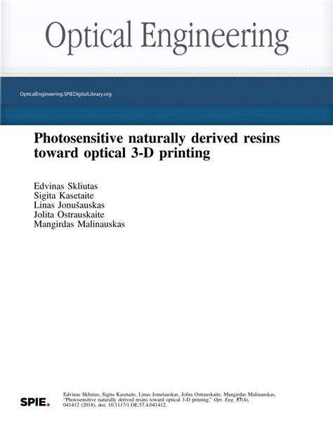 Pdf Photosensitive Naturally Derived Resins Toward Optical 3 D Printing