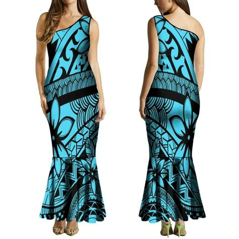 Polynesian Dress Custom Ladies Maxi Dress Vintage Art Style Dress Sleeveless Shoulder Elegant