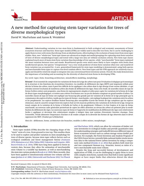PDF A New Method For Capturing Stem Taper Variation For Trees Of Diverse Morphological Types