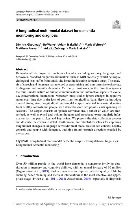 Pdf A Longitudinal Multi Modal Dataset For Dementia Monitoring And