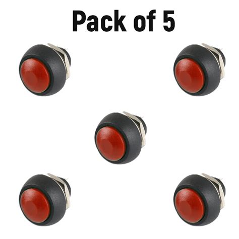 Red Waterproof Push ButtonPBS 33B 12MM 2PIN Self Reset Mini Round Pack Of 5 Best Quality