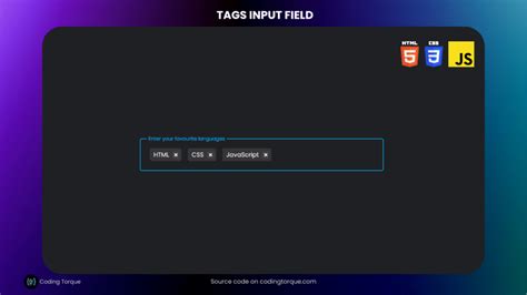 tags input box using html css and javascript coding torque