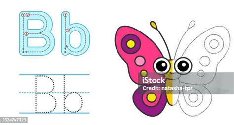 문자를 추적하고 그림을 추적하고 색칠합니다 교육 아이들은 게임을 추적합니다 알파벳색칠하기 편지 B와 재미있는 만화 나비 곤충에 대한 스톡 벡터 아트 및 기타 이미지 Istock