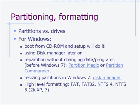 Partitioning Formatting