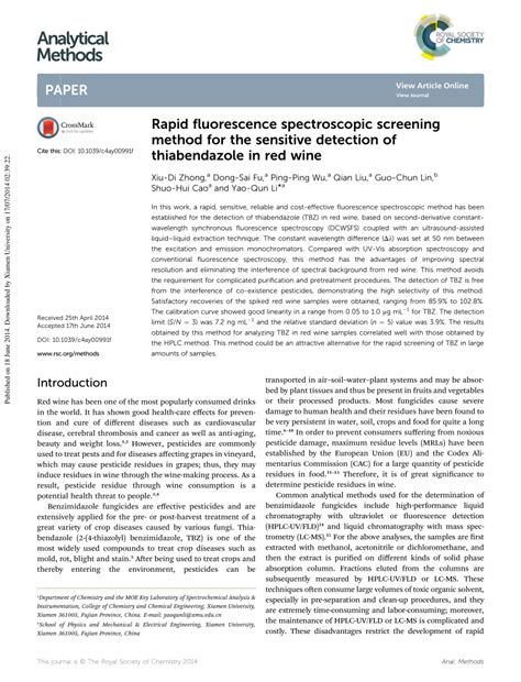 Pdf Rapid Fluorescence Spectroscopic Screening Method For The Sensitive Detection Of