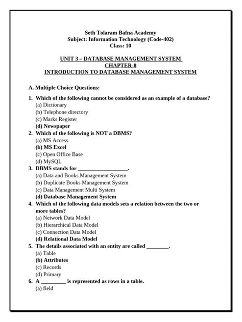 Ncert Solutions Unit 3 Database Management System 1 Pdf Databases