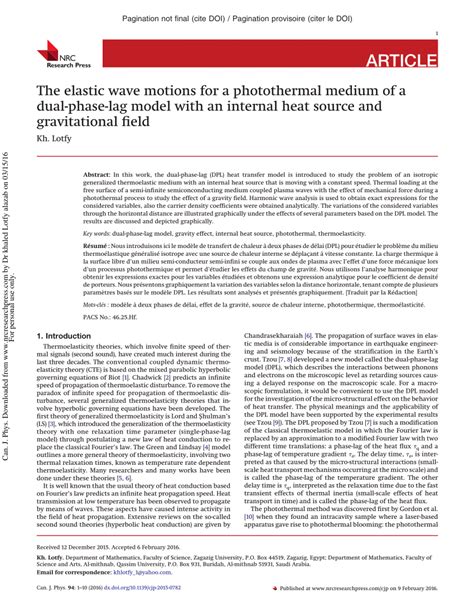 Pdf The Elastic Wave Motions For A Photothermal Medium Of A Dual