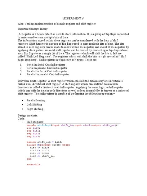 verilog implementation of simple register and shift register pdf