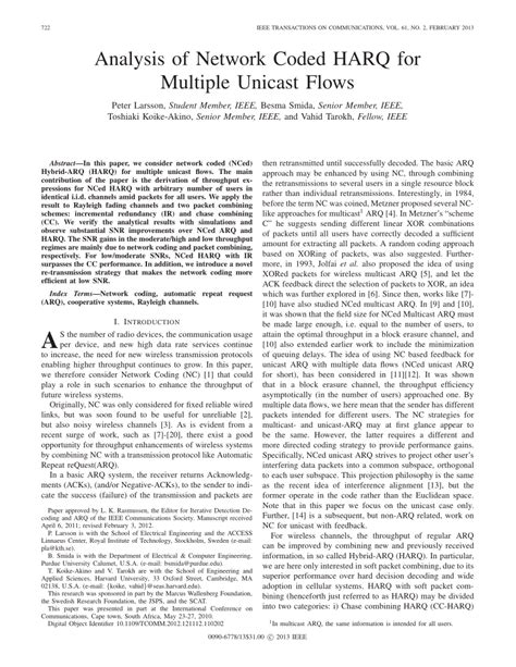 Pdf Analysis Of Network Coded Harq For Multiple Unicast Flows